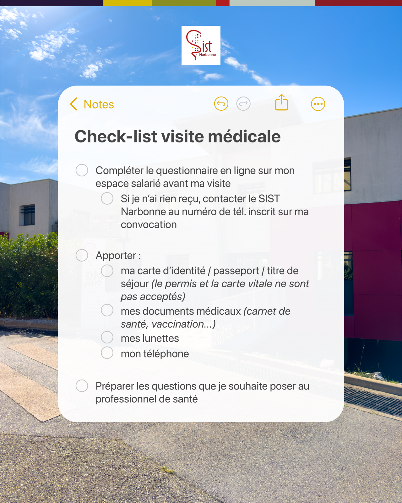Check-list visite médicale - SIST Narbonne